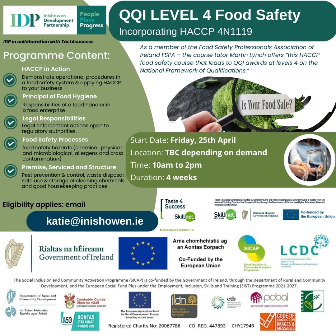 QQI Level 4 Food Safety Course - Inishowen Development Partnership